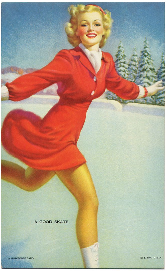 Gil Elvgren Cheesecake Pin Up Mutoscope Card 1940s A Good Skate